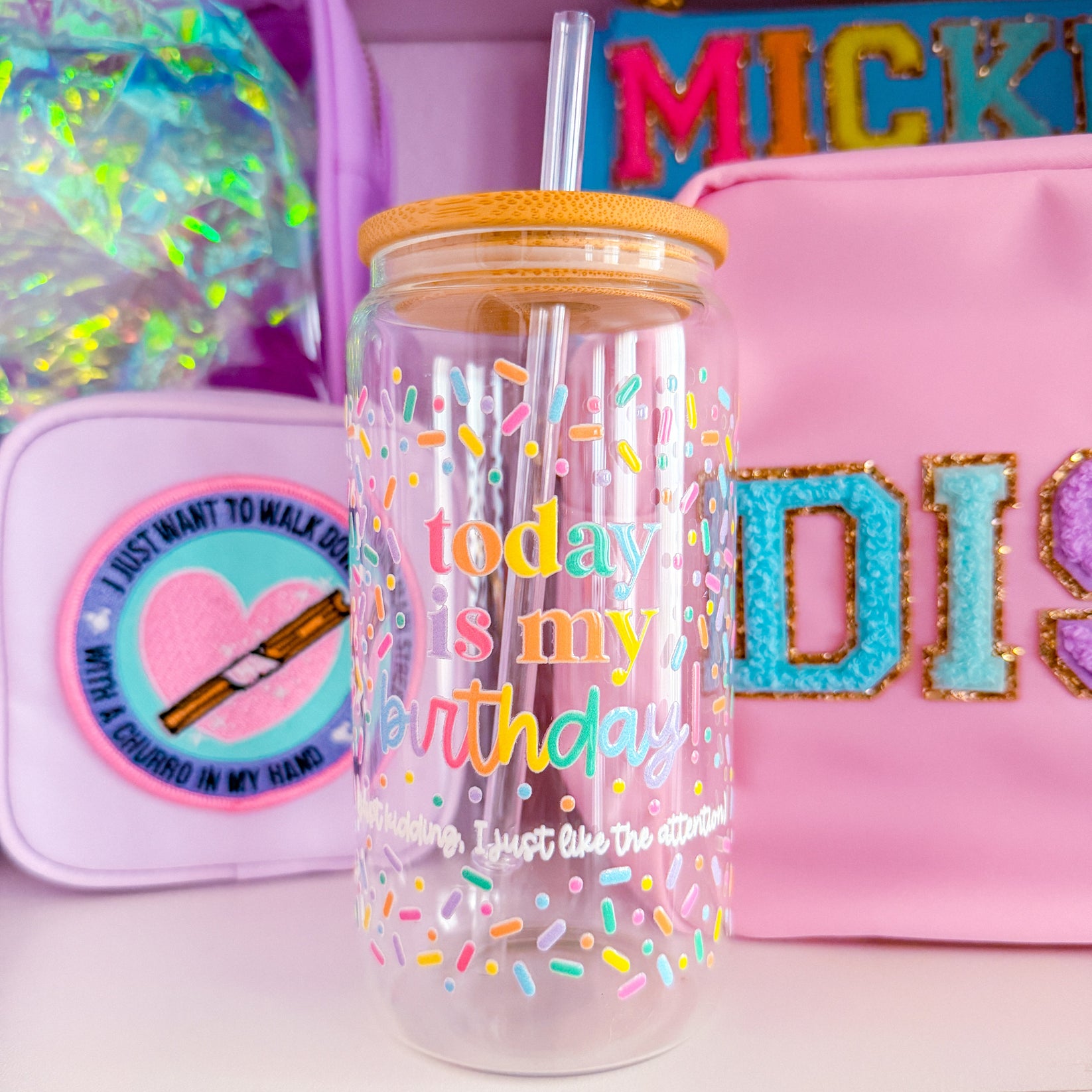 OOAK (1 of 1) 16oz Clear Glass Can - It's My Birthday (Just Kidding, I ...